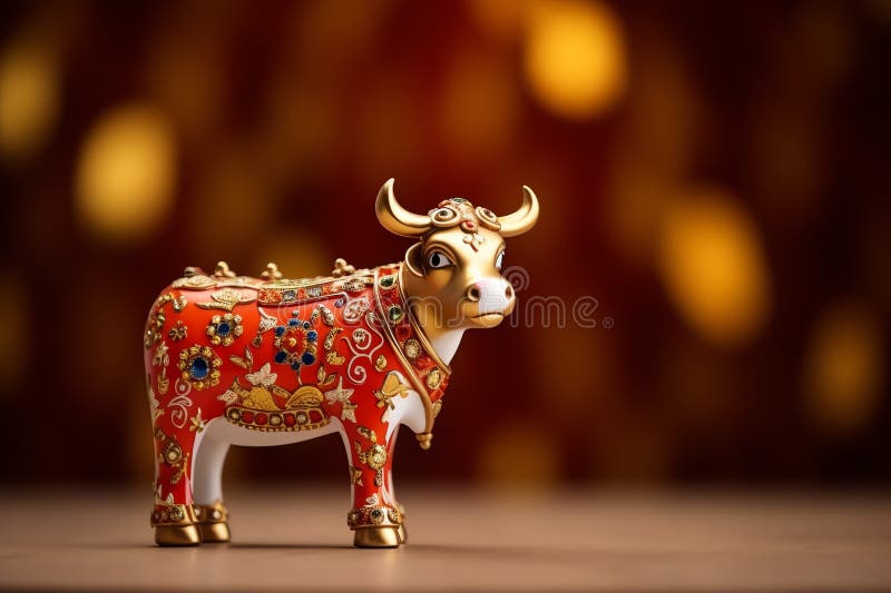 Cow Figurine Representing Prosperity Diwali Background Stock ...