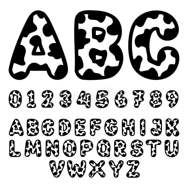 Cow Font, Number and Alphabet Vector Set Stock Vector - Illustration of ...