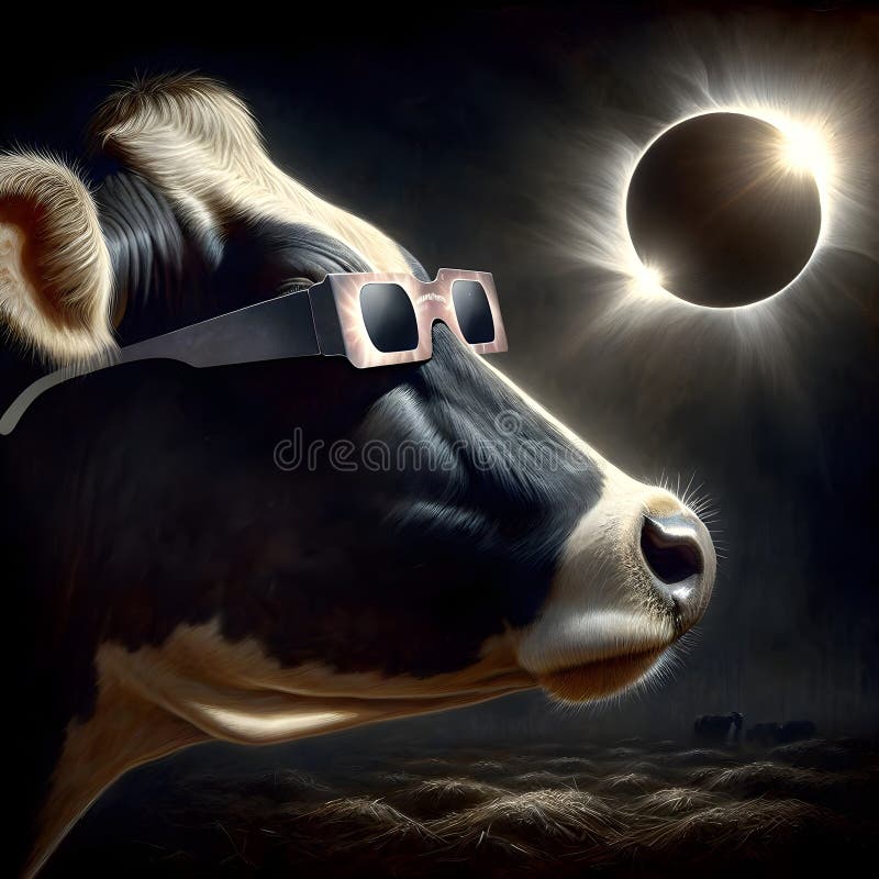 Cow Wearing Protecting Eyewear Staring at the Solar Eclipse Stock ...