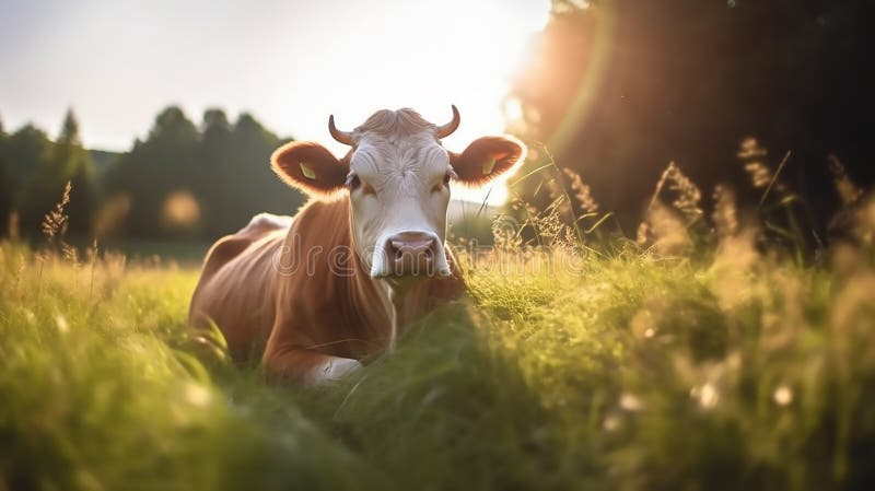 Cow in a field stock illustration. Illustration of field - 281280708