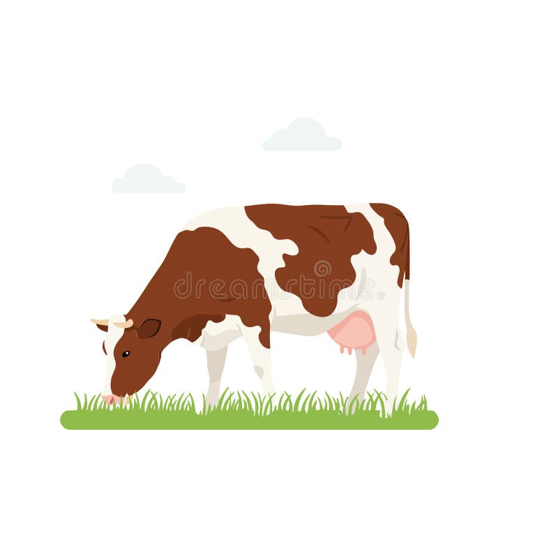 Cow Grazing on Grass in Flat Design Style Vector Art Stock Vector ...