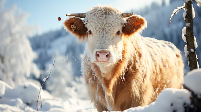 Cow Grazing in Snowy in Winter Forest Stock Image - Image of cattle ...