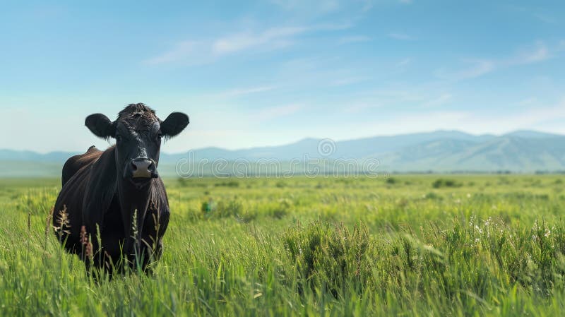 The Cow in Green Field.AI Generated Image Stock Image - Image of ...
