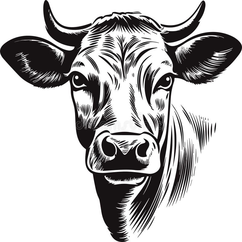 Cow Head with Horns Logotype Engraving Style Isolated Vector Stock ...