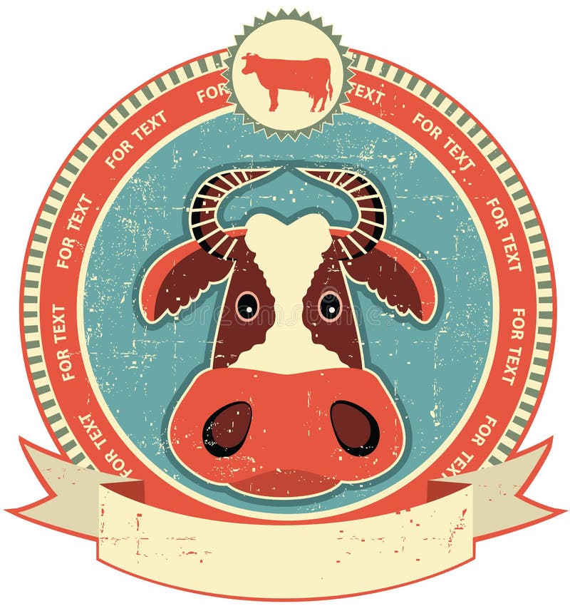 Cow Head Label on Old Paper Texture. Stock Vector - Illustration of ...