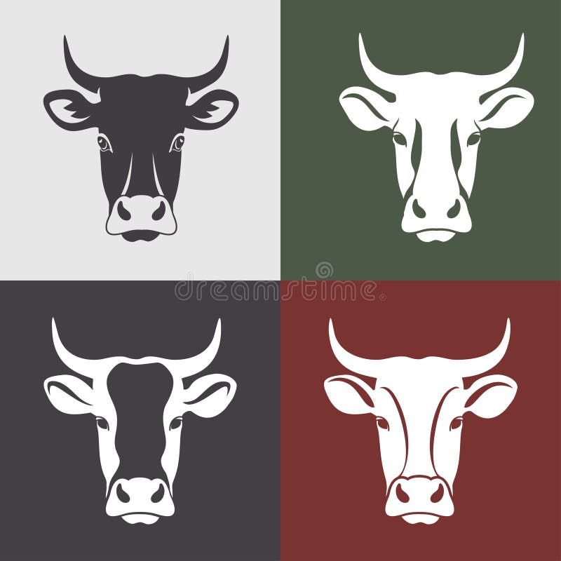 Cow Head Stylized Symbol, Cow Portrait.Silhouette Of Farm Animal Stock ...