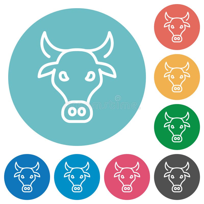 Cow Head Outline Flat Round Icons Stock Vector - Illustration of head ...
