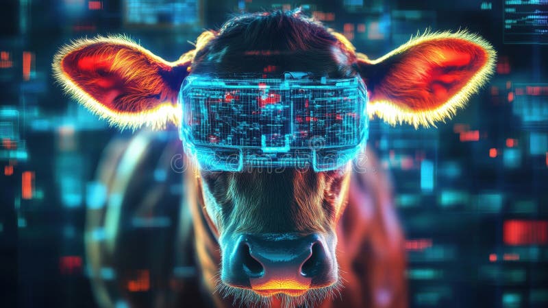 Cow High-tech Front Vision Head View of Colored Stock Illustration ...