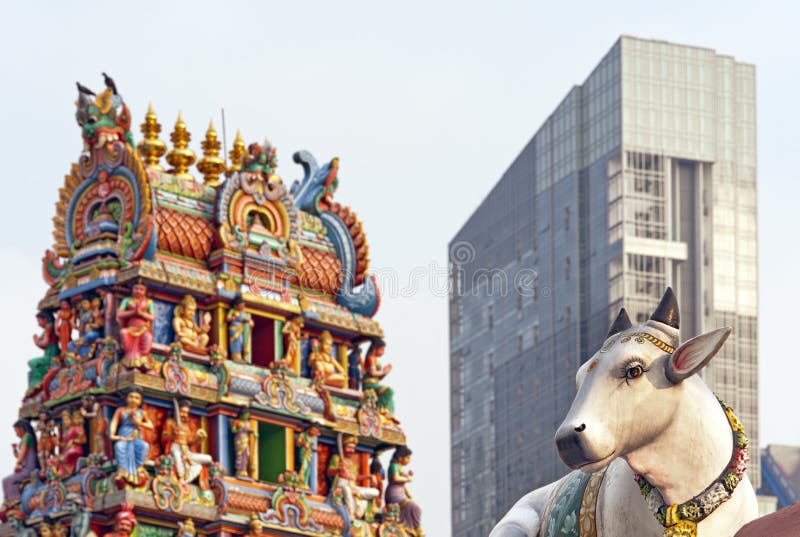 Cow, Hindu Temple and Skyscraper Stock Image - Image of architecture ...