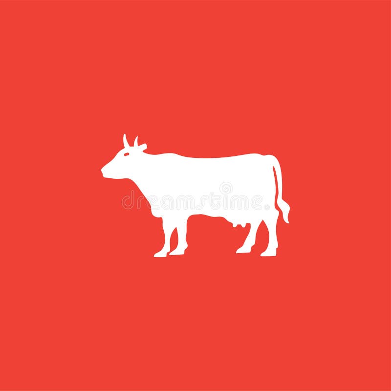Cow Icon on Red Background. Red Flat Style Vector Illustration Stock ...
