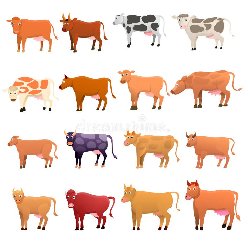 Cow Icons Set, Cartoon Style Stock Vector - Illustration of graphic ...