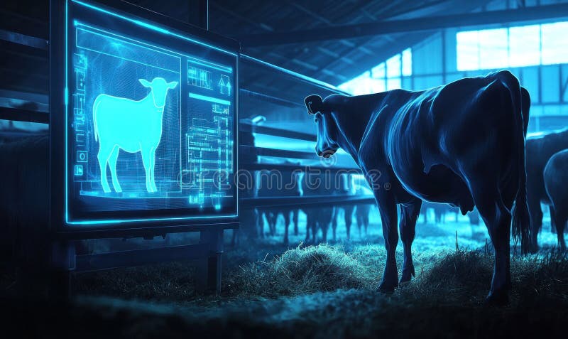 Futuristic Farm with Digital Cow Technology Display Stock Photo - Image ...