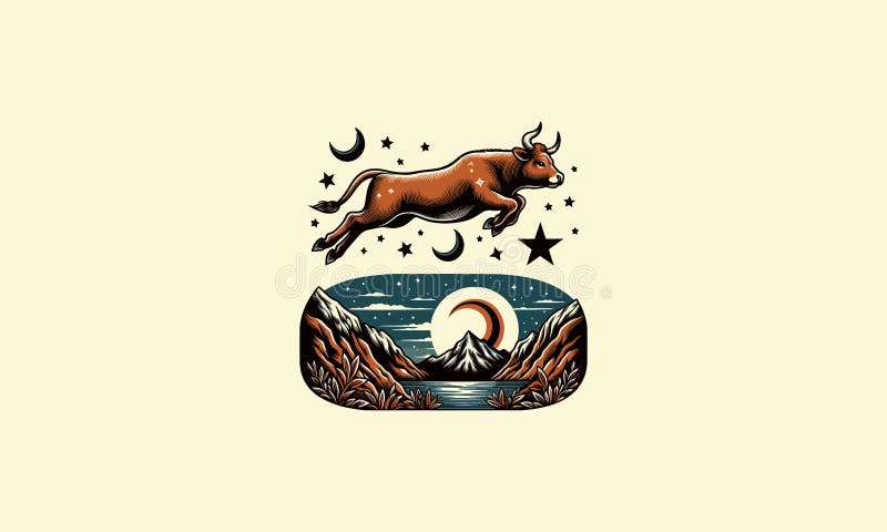 Cow Jump on Mountain Vector Artwork Design Stock Vector - Illustration ...