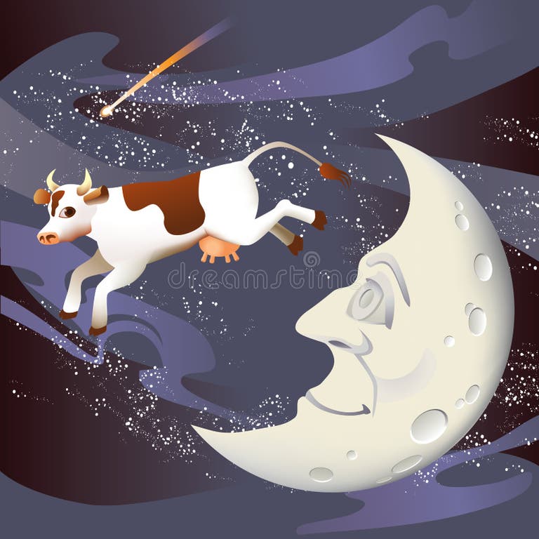 The Cow Jumped Over the Moon Stock Vector - Illustration of moon ...