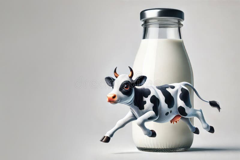Cow Jumping Out of a Bottle of Milk. Stock Photo - Image of animal ...