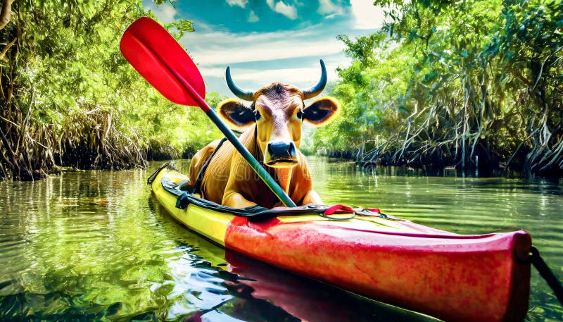 Kayaking Cow Going Down a River Stock Image - Image of florida, kayak ...