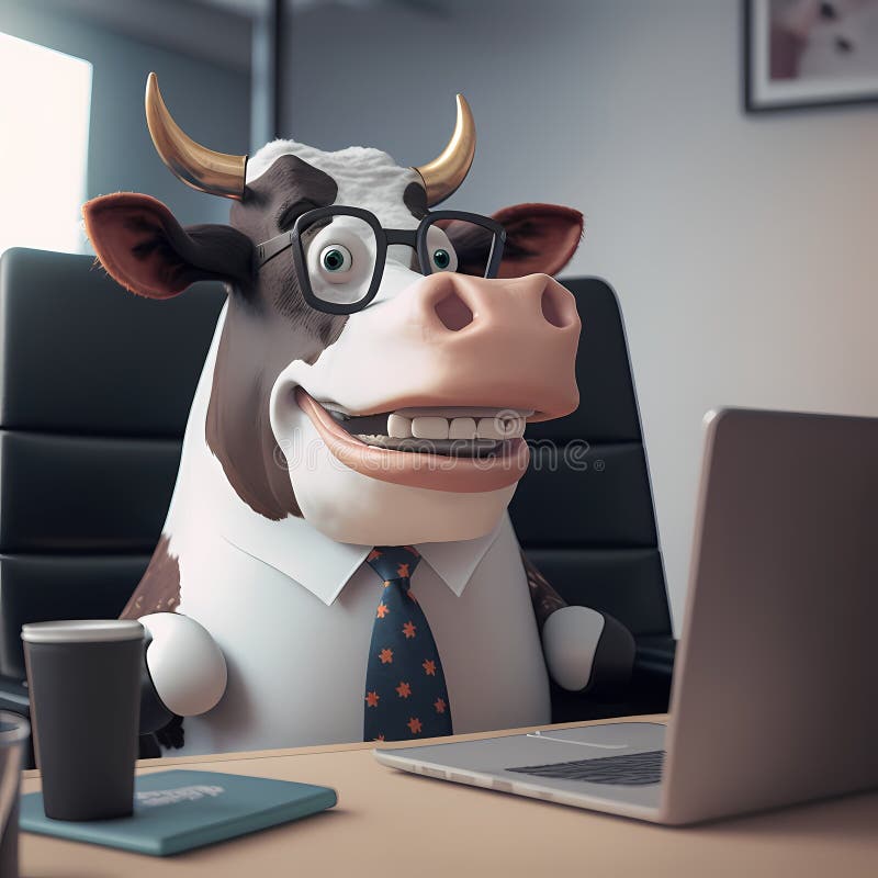 Cow with laptop stock illustration. Illustration of character - 295251565
