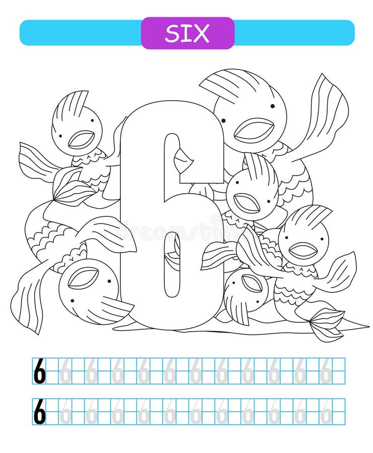Six. Learning Number 6. Coloring Printable Worksheet for Kindergarten ...