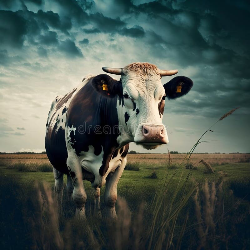 A Cow Located within an Open Grassy Area. AI Stock Illustration ...