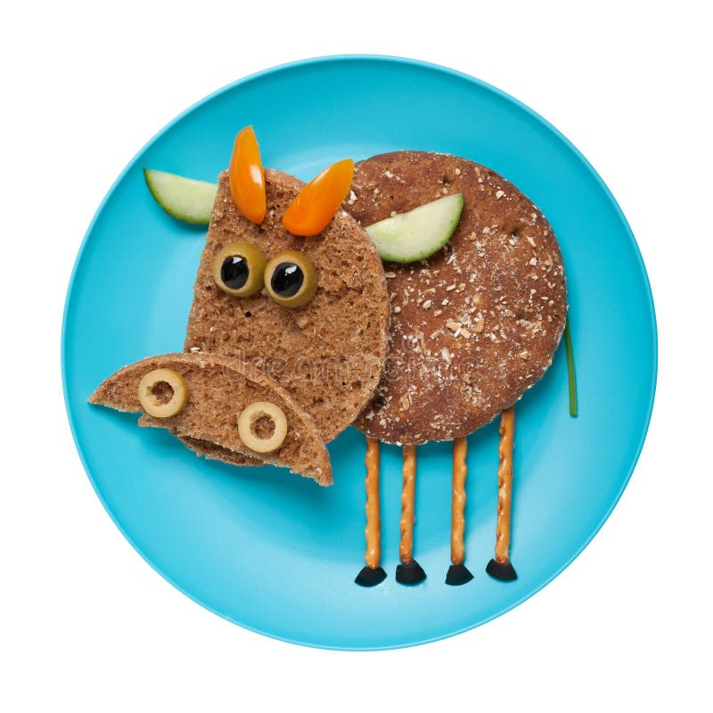 Cow Made of Bread and Vegetables Stock Photo - Image of bread, olive ...