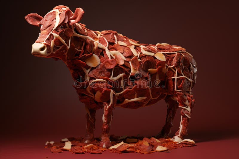 Cow Made Up of Red Meat Beef Pieces. Generative AI Stock Illustration ...