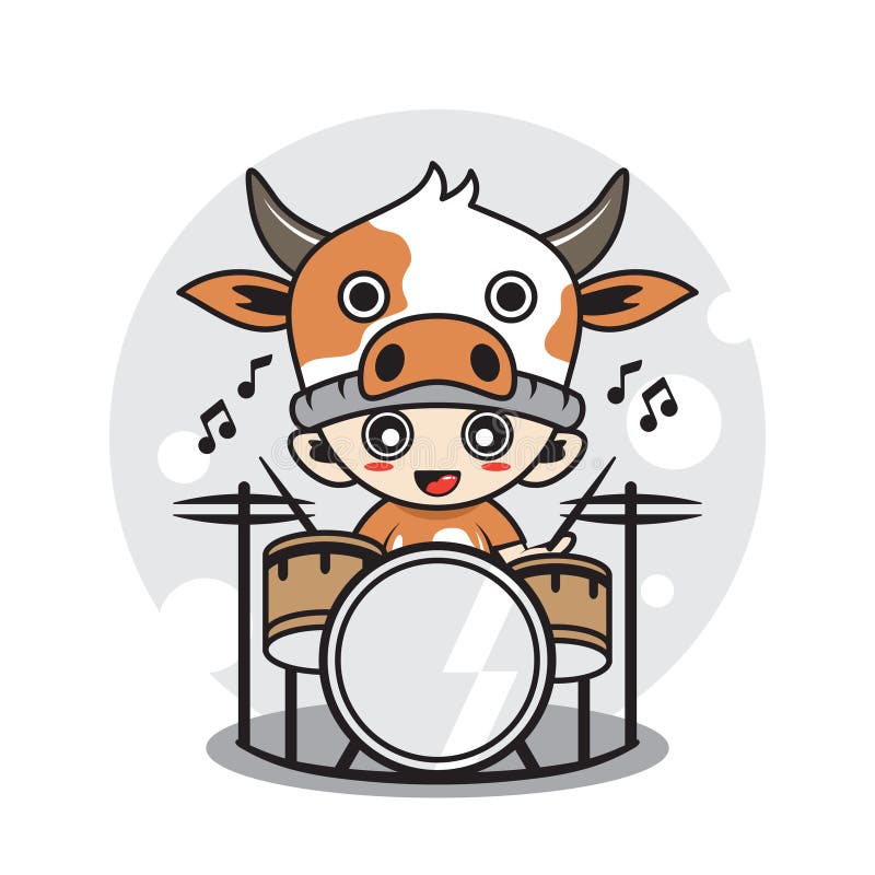 Cow Mascot Character Cute 05 Stock Vector - Illustration of drum, music ...