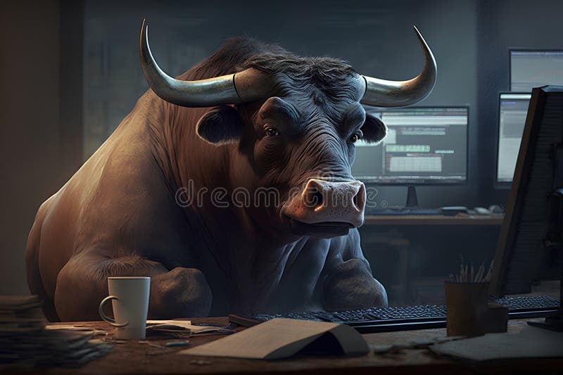 Cow in the Office at Night. 3d Rendering. Computer Digital Drawing ...