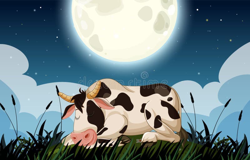 A cow peacefully sleeping stock vector. Illustration of moon - 343862363
