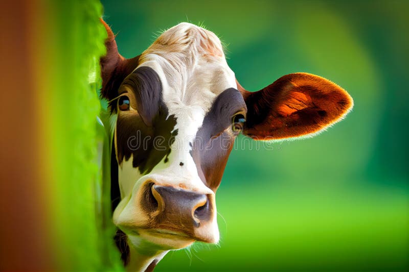 Cow Peeking Around the Corner. Generative AI, Generative, AI Stock ...