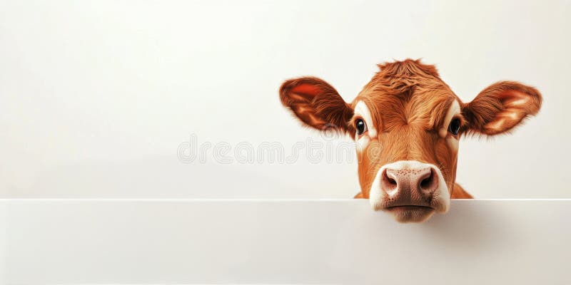 Cow Peeking Over a Barrier with a Curious Expression in a Bright Indoor ...