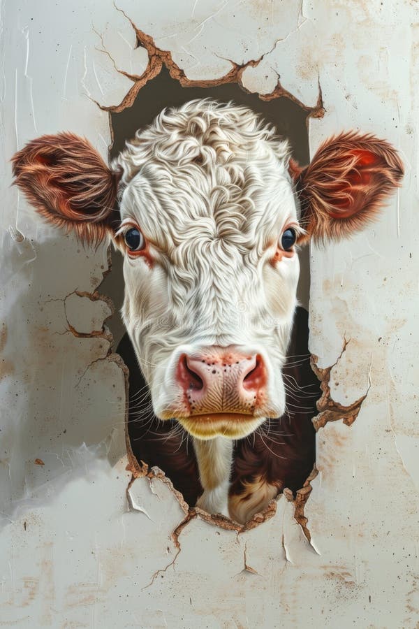 A Cow Peeks through a Hole in the Wall Stock Image - Image of looks ...