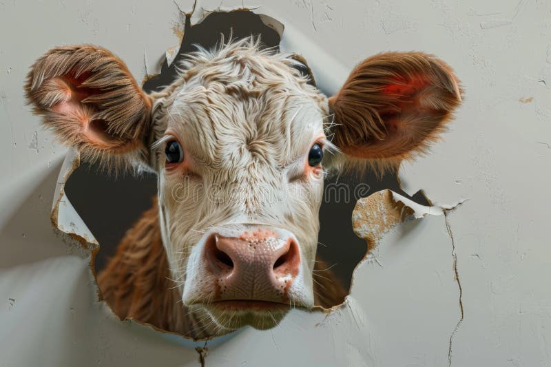 A Cow Peeks through a Hole in the Wall Stock Image - Image of looks ...