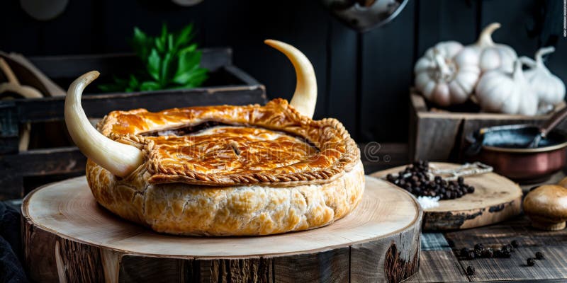 Cow Pie - Fresh Beef Pie with Horns Stock Illustration - Illustration ...