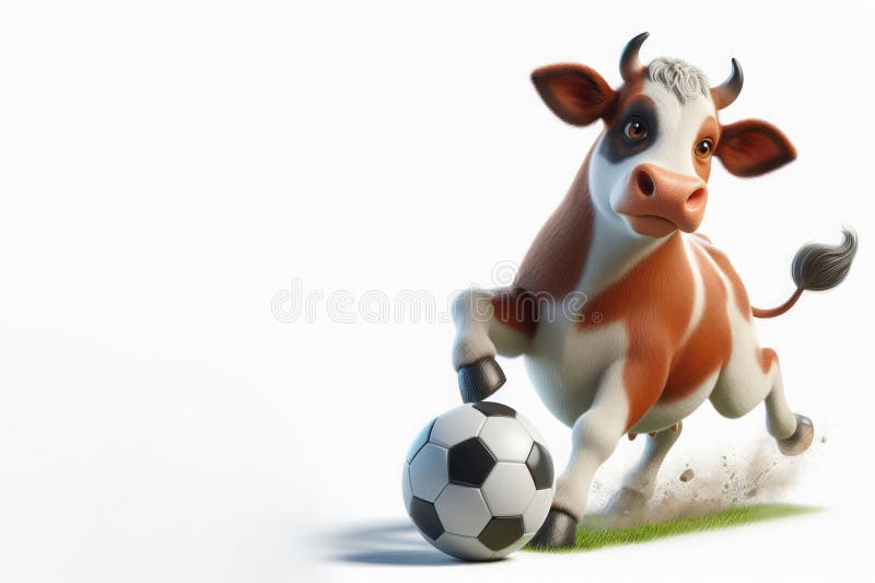 A Cow is Playing Football. Space for Text. Stock Photo - Image of ...