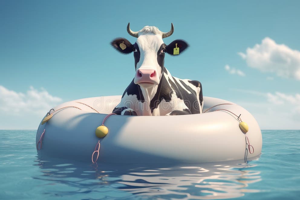 Cow Pool Float Funny. Generate Ai Stock Illustration - Illustration of ...