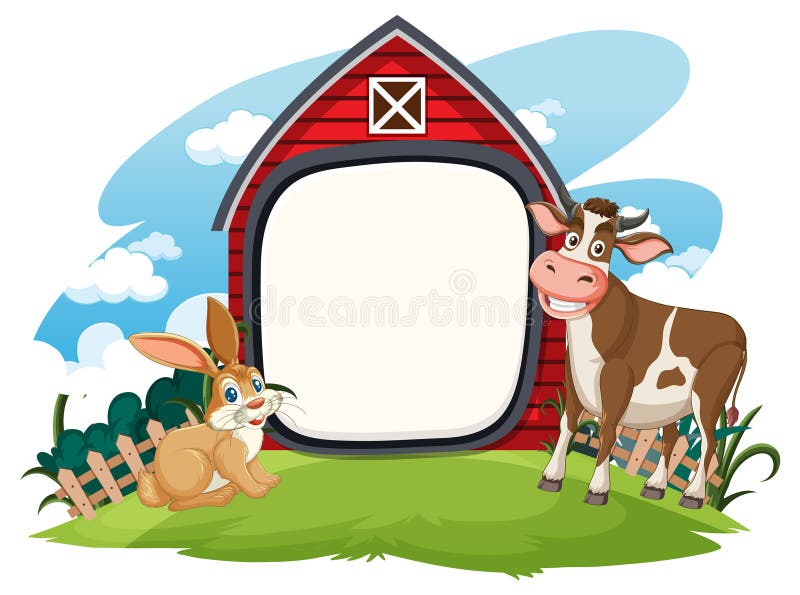 Cow and Rabbit beside a Barn Frame Stock Vector - Illustration of blank ...