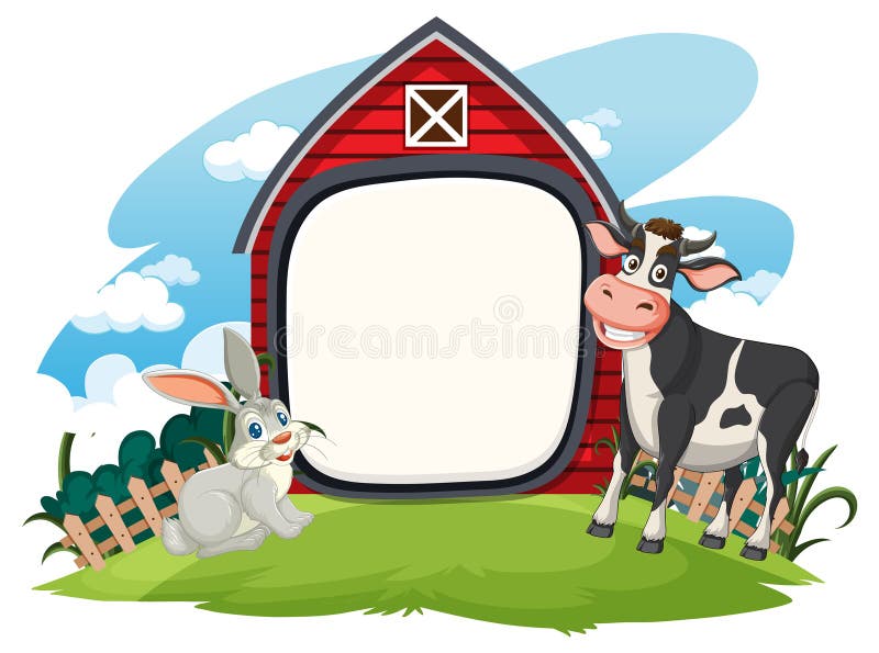 Cow and Rabbit beside a Barn Frame Stock Vector - Illustration of barn ...