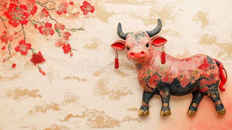 A Cow with Red and Blue Paint on it is Standing in Front of a Wall with ...