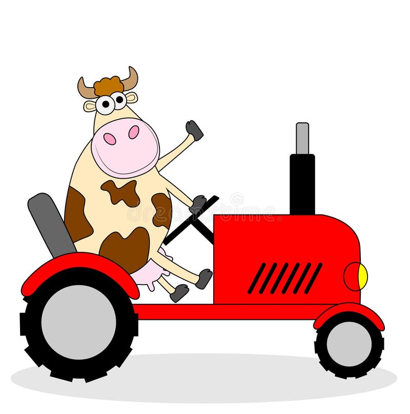 Cow riding on a tractor stock vector. Illustration of horns - 58928344