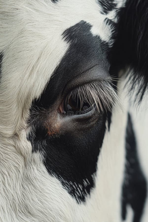 A Cow S Eye is Captured Up Close, Highlighting the Black and White Patterns of Its Face and the ...