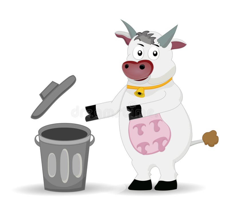 Cow showing trash can stock vector. Illustration of environmental ...