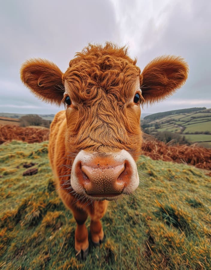 A Cow is Standing in a Field Next To a Camera Stock Image - Image of ...