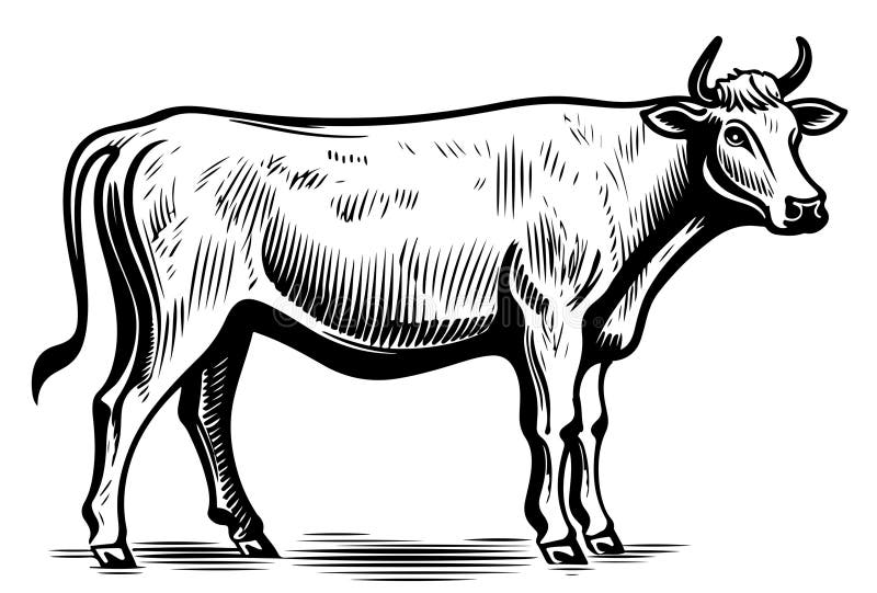 Cow is Standing Sketch Engraving Illustration Style Stock Vector ...