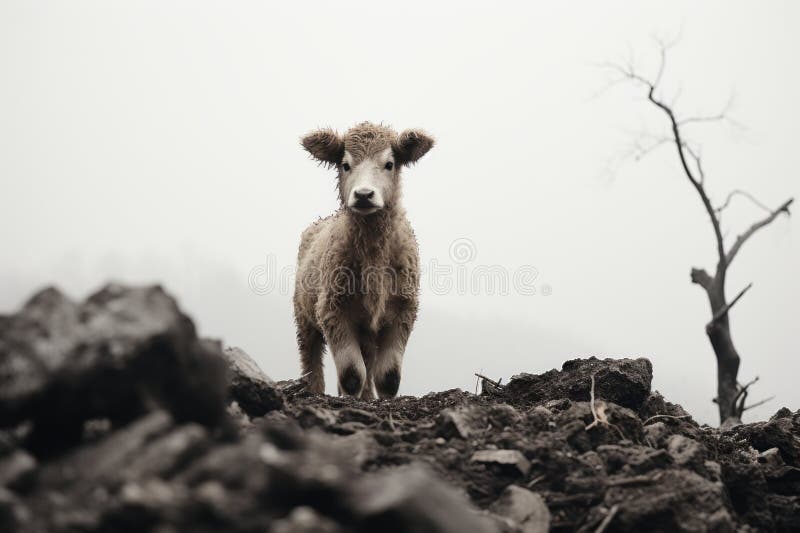 A Cow Standing on Top of a Pile of Rocks Stock Illustration ...