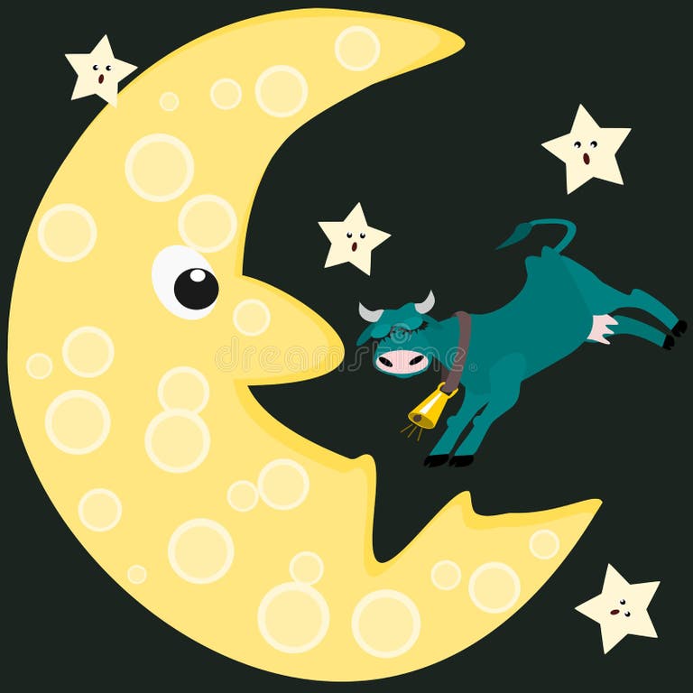Cow Startles Moon and Stars Stock Vector - Illustration of crescent ...