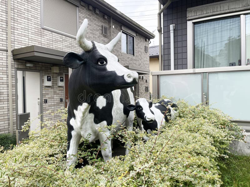Cow Statue in Front of House Stock Image - Image of clouds, view: 347288949