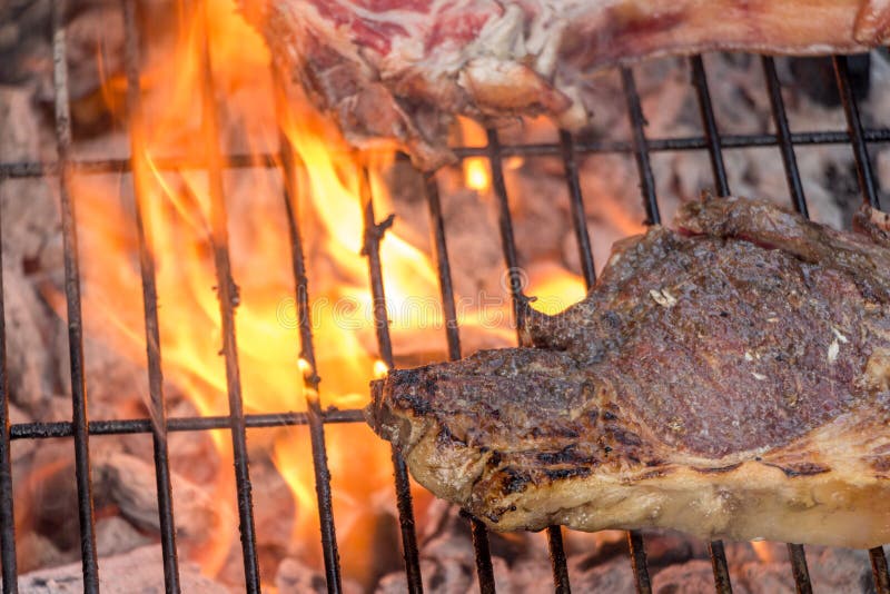Cow Steak on Barbecue Grill Stock Image - Image of grill, barbecue ...
