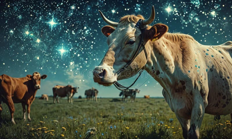 Cow with String on Its Neck Stock Illustration - Illustration of brown ...