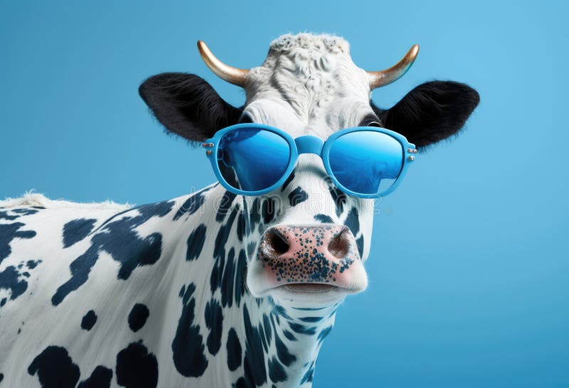 Cow in Sunglasses on a Blue Background Stock Illustration ...
