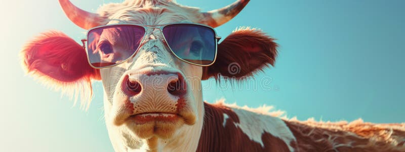 Cow in Sunglasses in the Field. Selective Focus Stock Photo - Image of ...